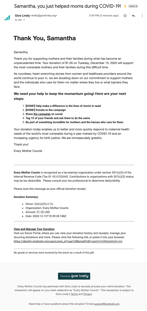 Use merge tags to personalize automated "thank you" emails to donors
