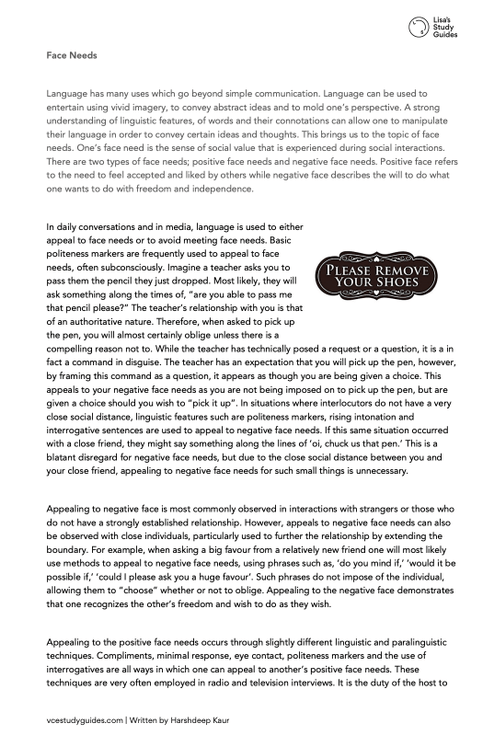 Face Needs | Lisa's Study Guides