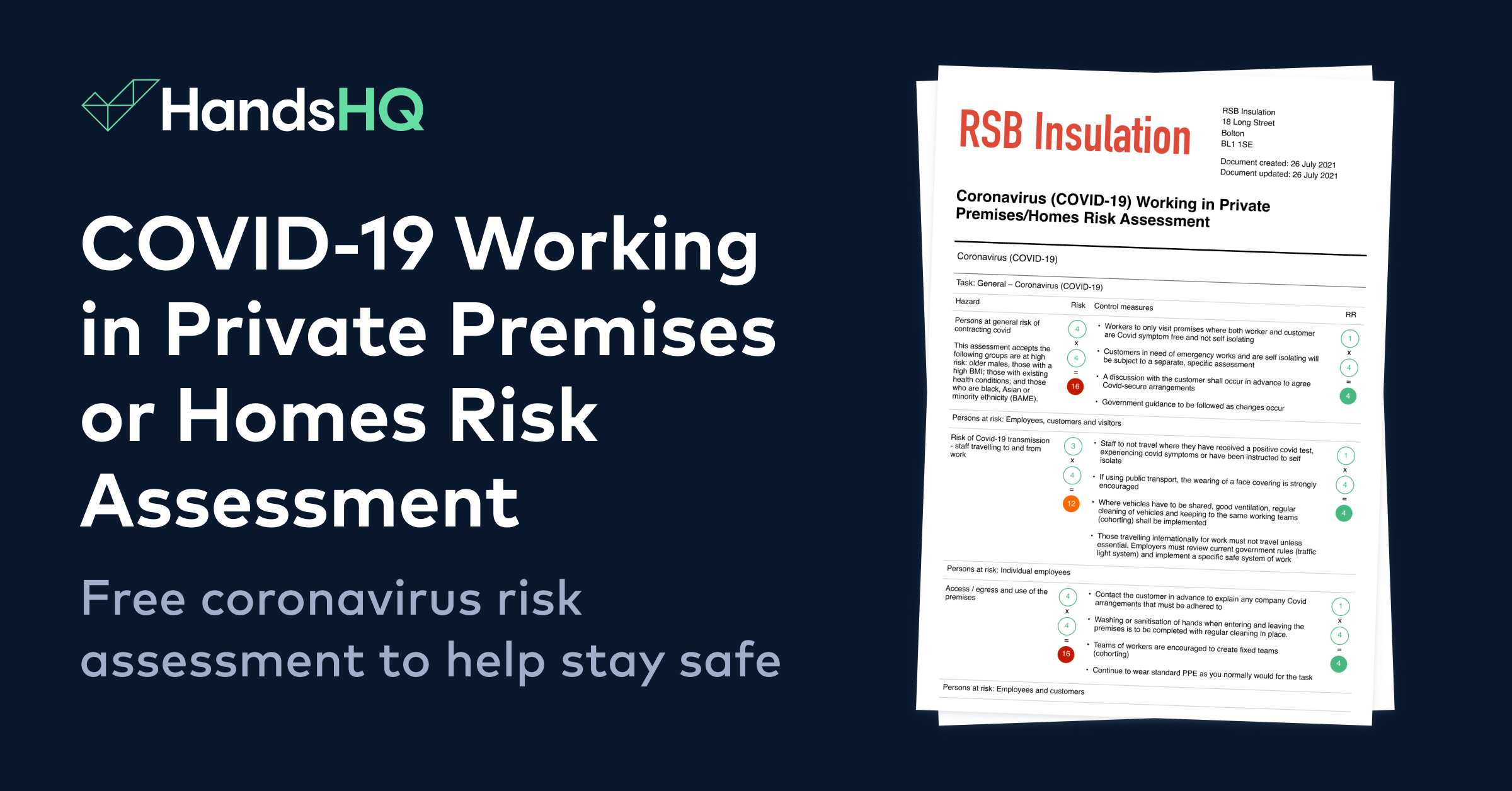 COVID-19 private premises/homes risk assessment