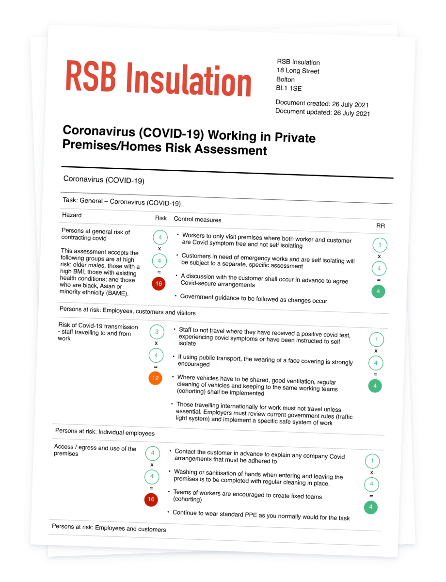 COVID-19 private premises/homes risk assessment