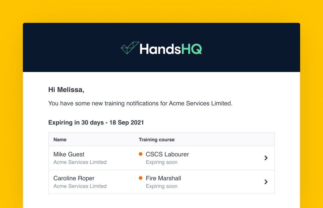 Training matrix software | HandsHQ Training Register