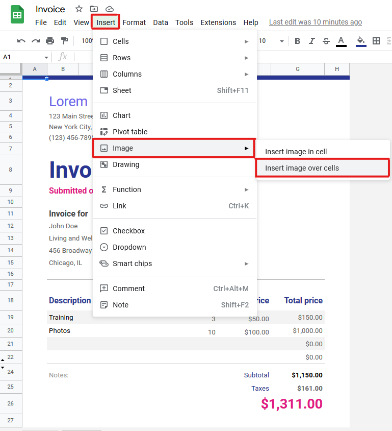 How to Make an Invoice in Google Sheets - Invoicer.ai