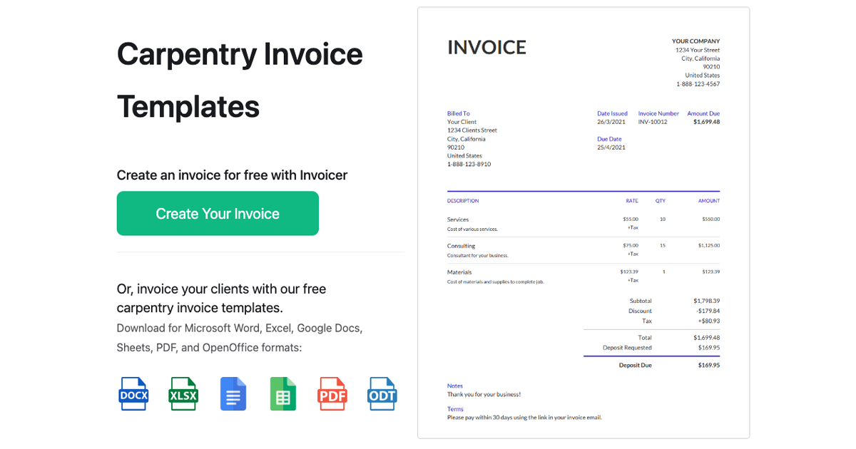 Carpentry Invoice Templates
