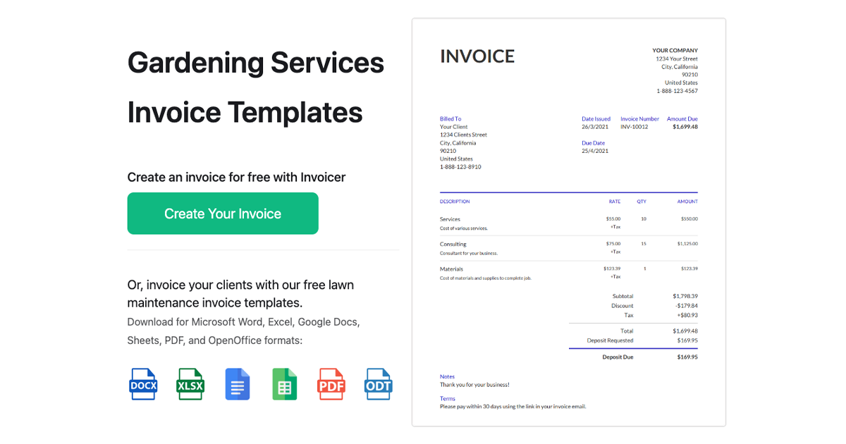 Gardening Services Invoice Templates