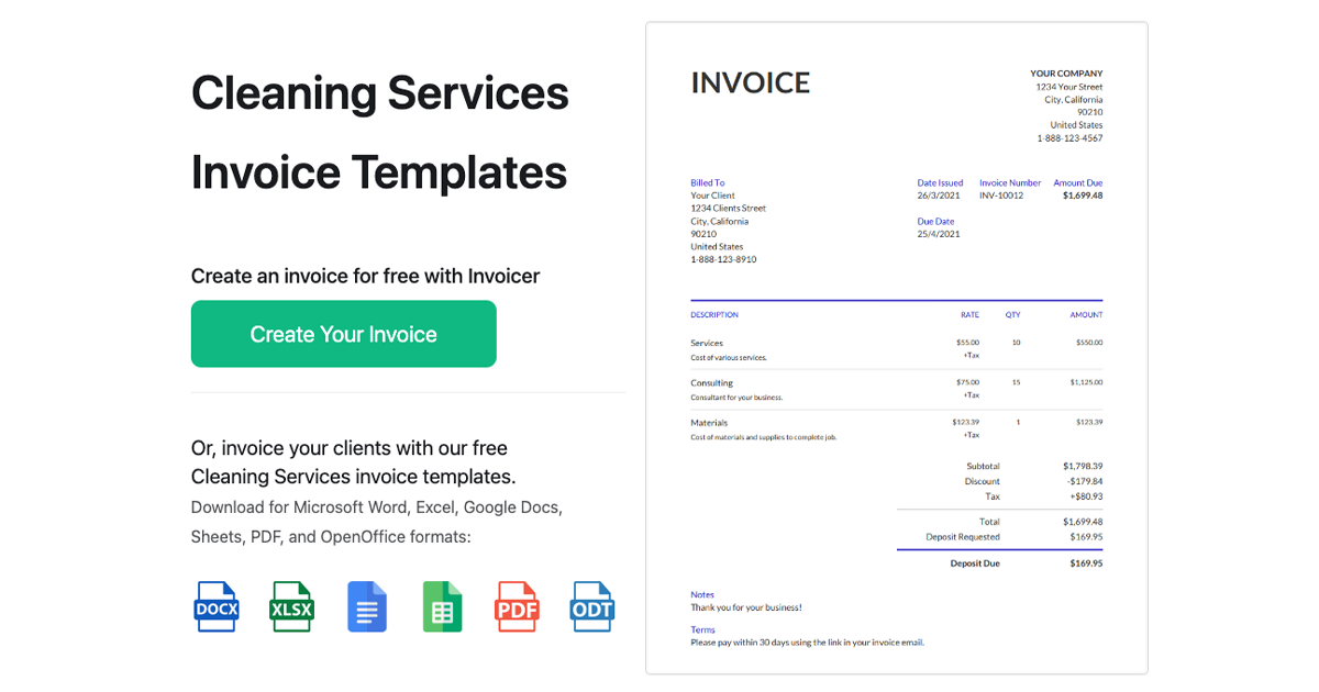 Cleaning Services Invoice Templates