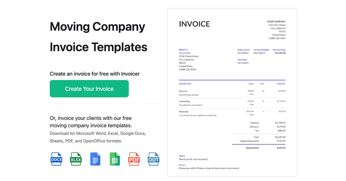 Moving Company Invoice Templates