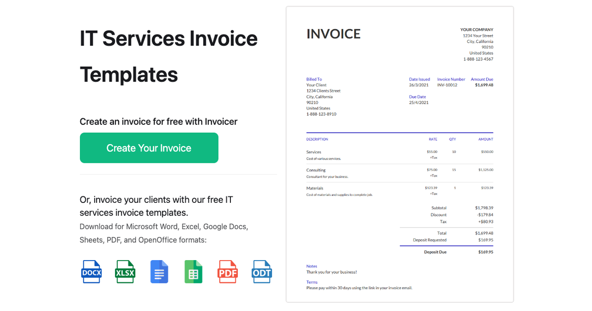 IT Services Invoice Templates