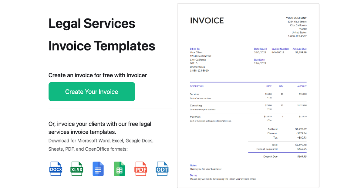 Legal Services Invoice Templates