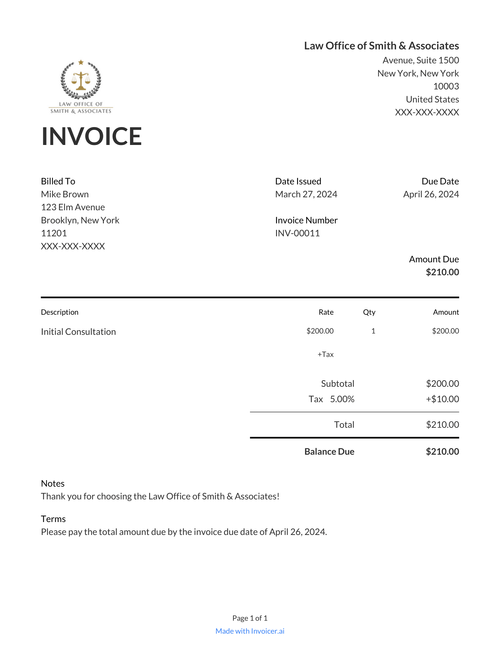 Legal Services Invoice Templates
