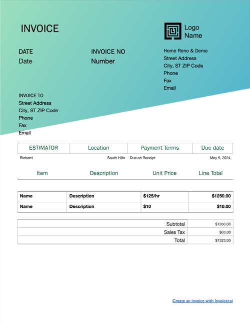 Home Renovation Invoice Templates