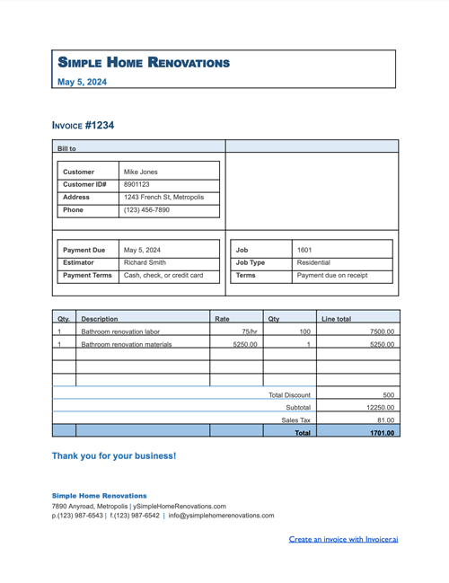 Home Renovation Invoice Templates