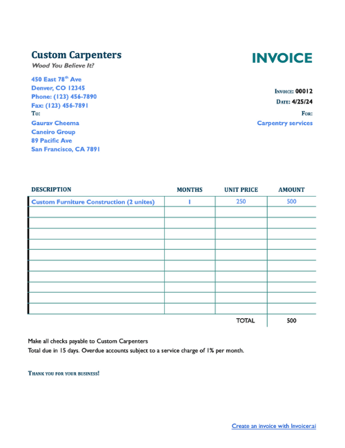 Carpentry Invoice Templates