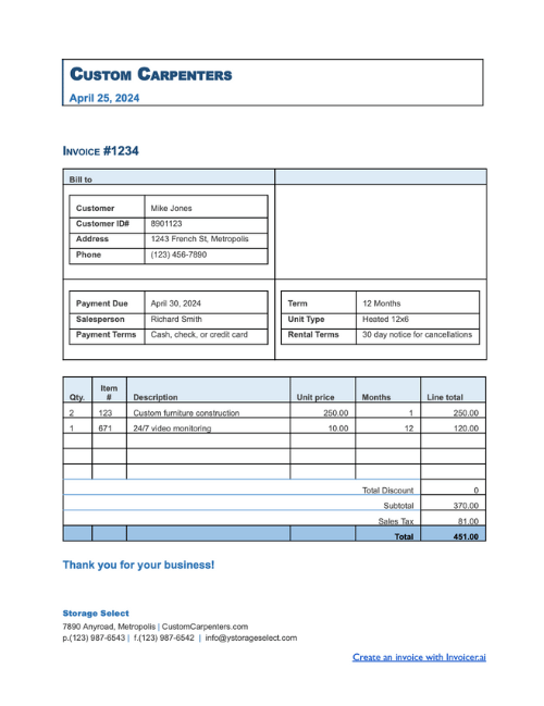Carpentry Invoice Templates
