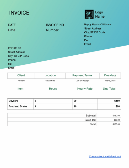 Child Care Invoice Templates