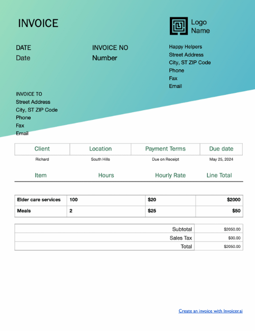Senior Care Services Invoice Templates and Comprehensive Guide