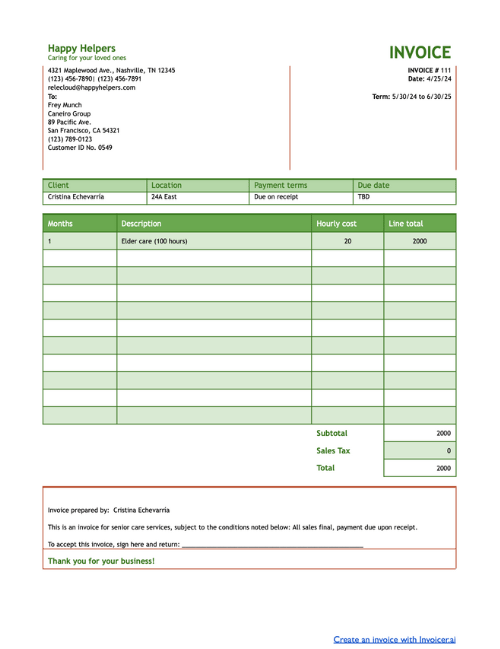 Senior Care Services Invoice Templates and Comprehensive Guide