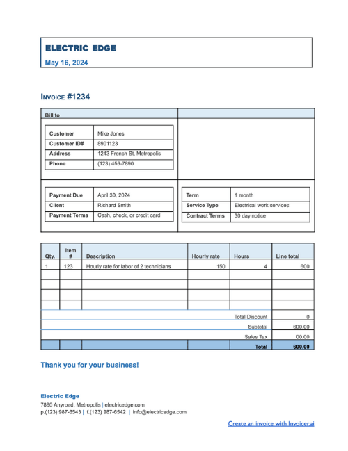 Electrician Invoice Templates