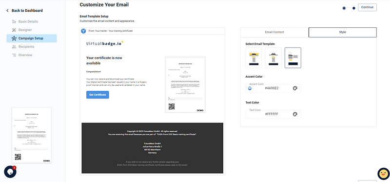 How to send digital certificates for CPD courses