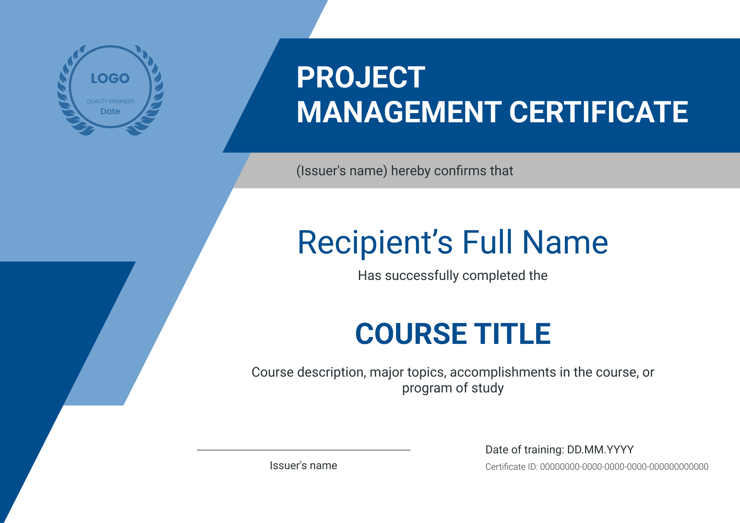 6 FREE Project Management Certificate Templates | Virtualbadge.io