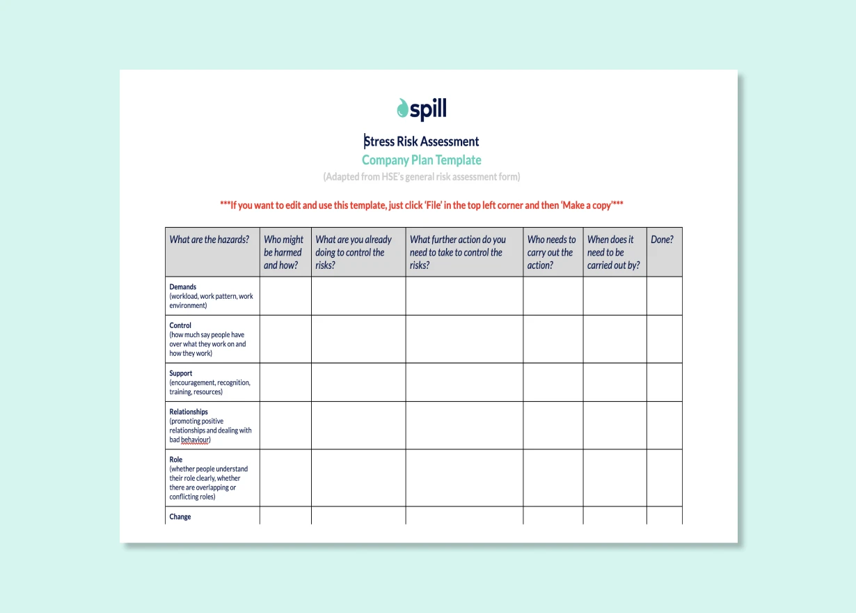 How to do a stress at work risk assessment (example template)