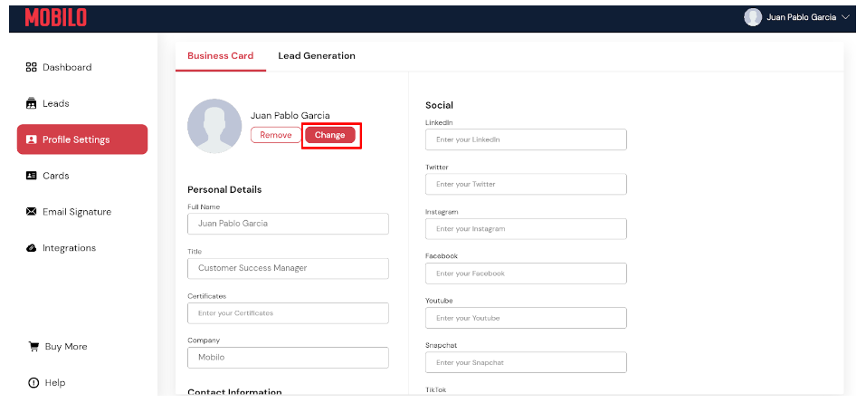 How do I add a profile picture/headshot to my virtual contact card?