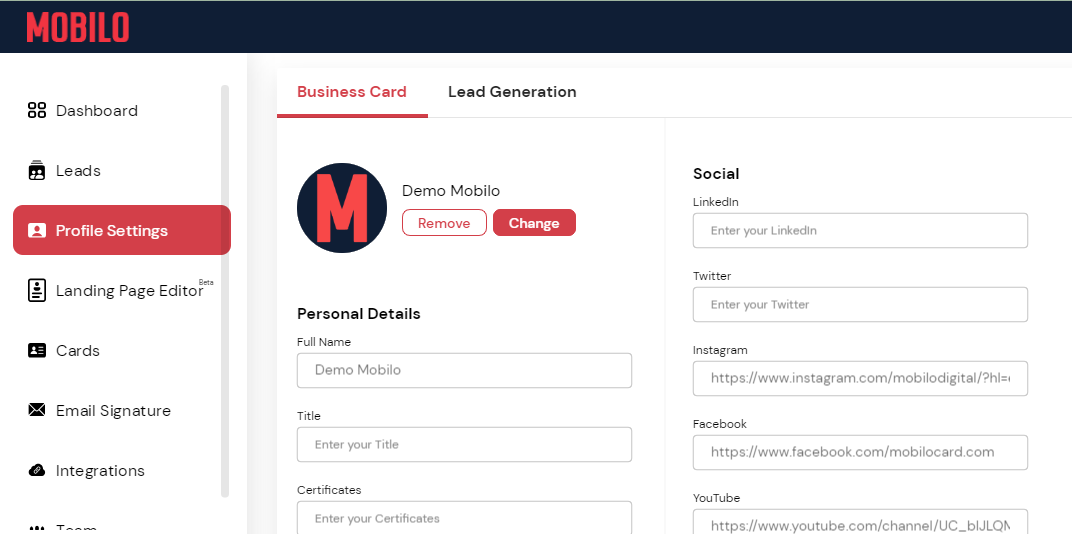 Mobilo | Support articles - How do I add a profile picture/headshot to my virtual contact card?