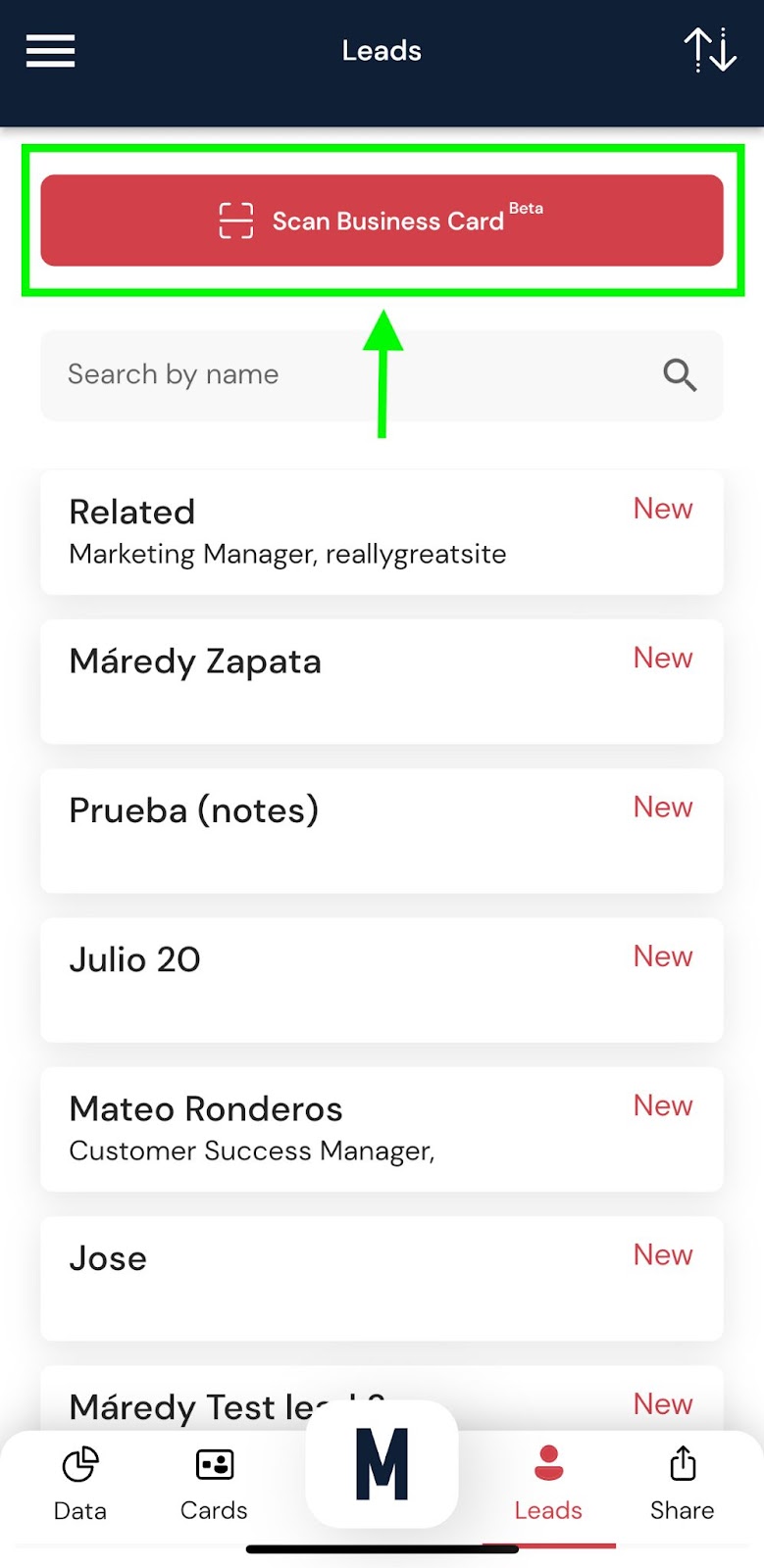 Mobilo | Support articles - How to Use the Business Card Scanner
