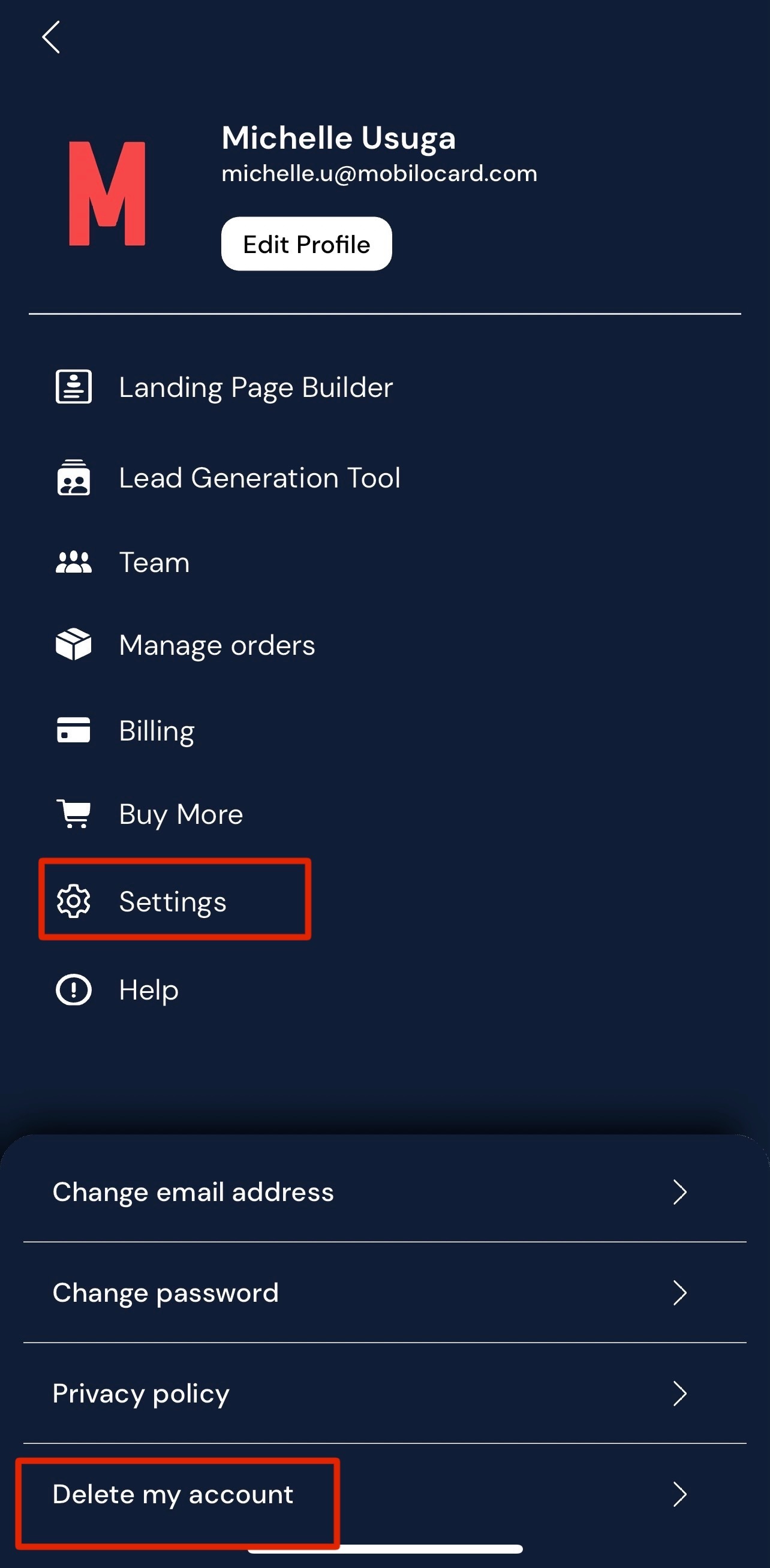 Mobilo | Support articles - How to Delete your Account