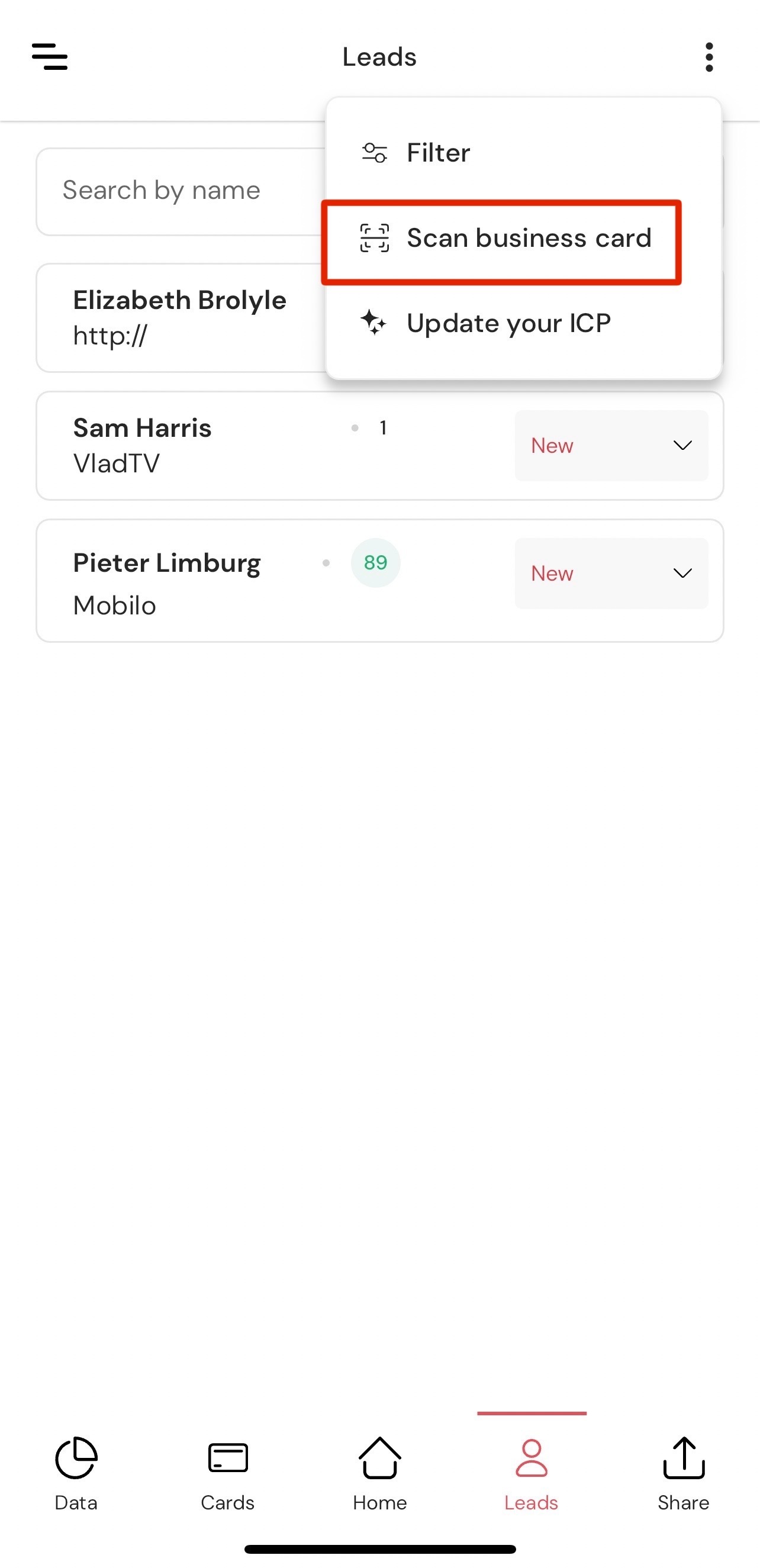 Mobilo | Support articles - How to Use the Business Card Scanner