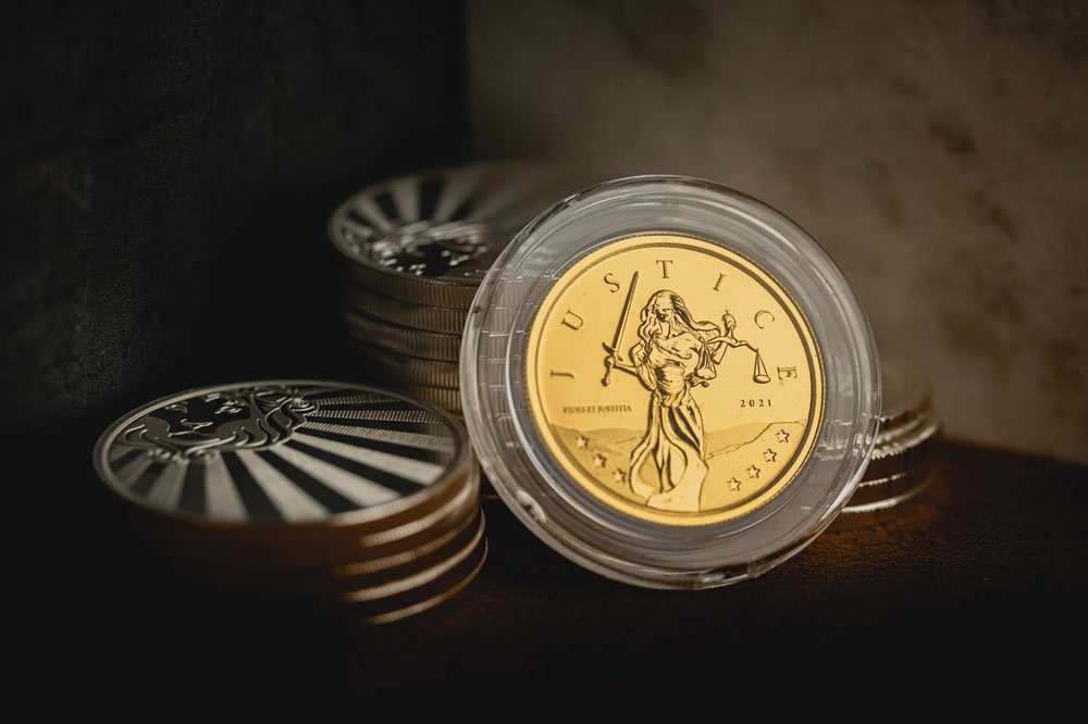 A 2021 Gibraltar Lady Justice gold coin
