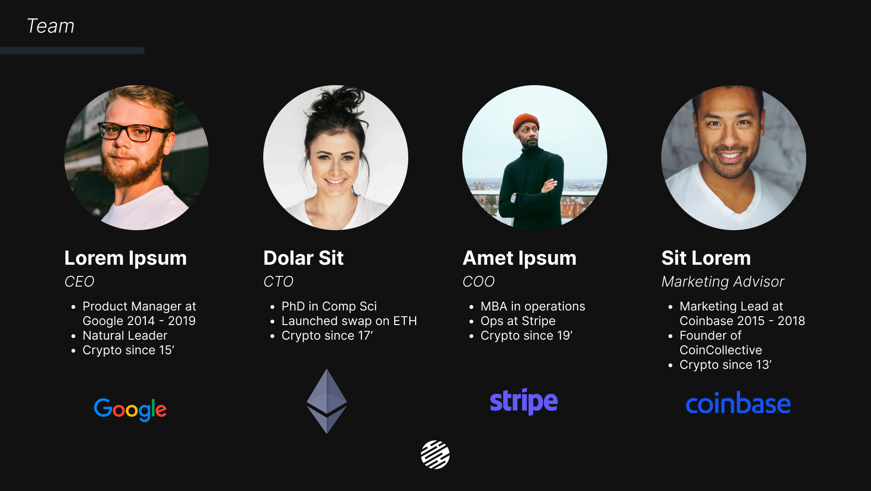 DS | Pitch Deck Handbook: Team Slide