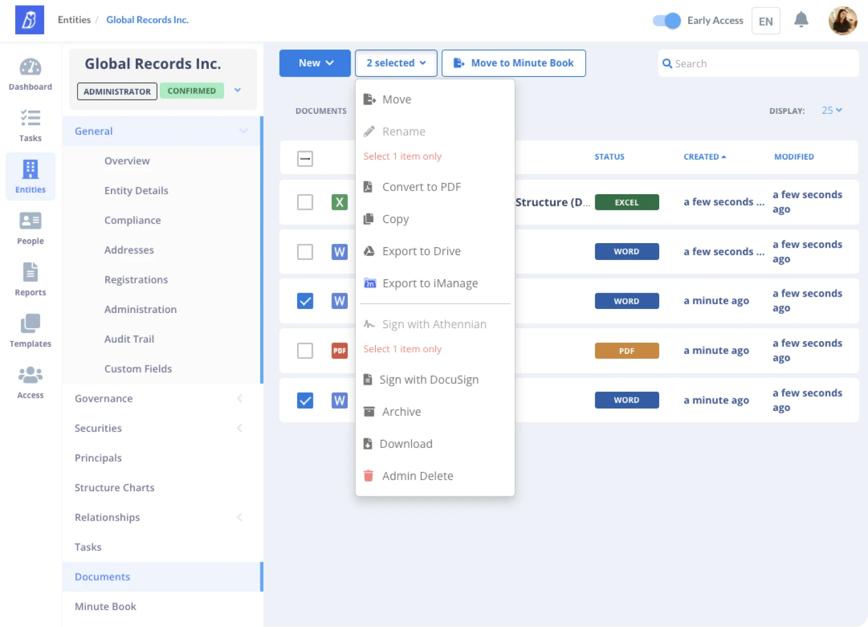 Entity Management Software Schedule Demo | Athennian