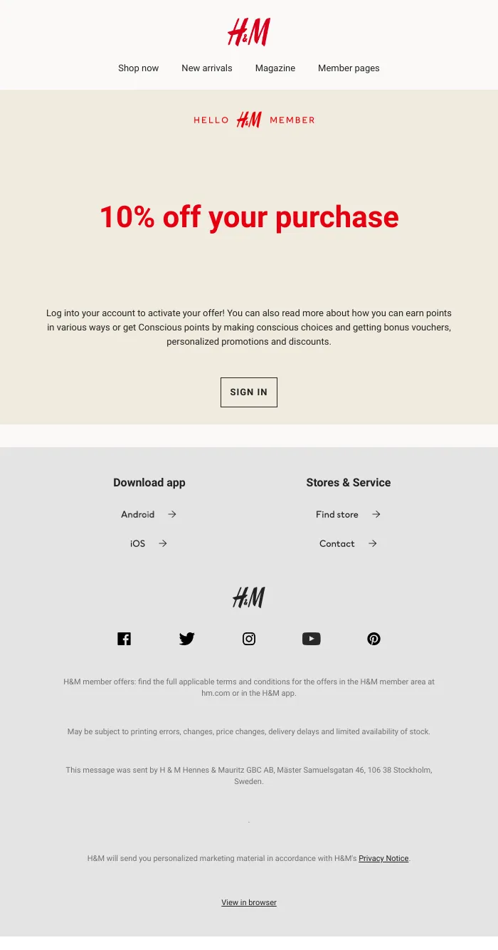 Loyalty Program - Email Marketing Examples for eCommerce