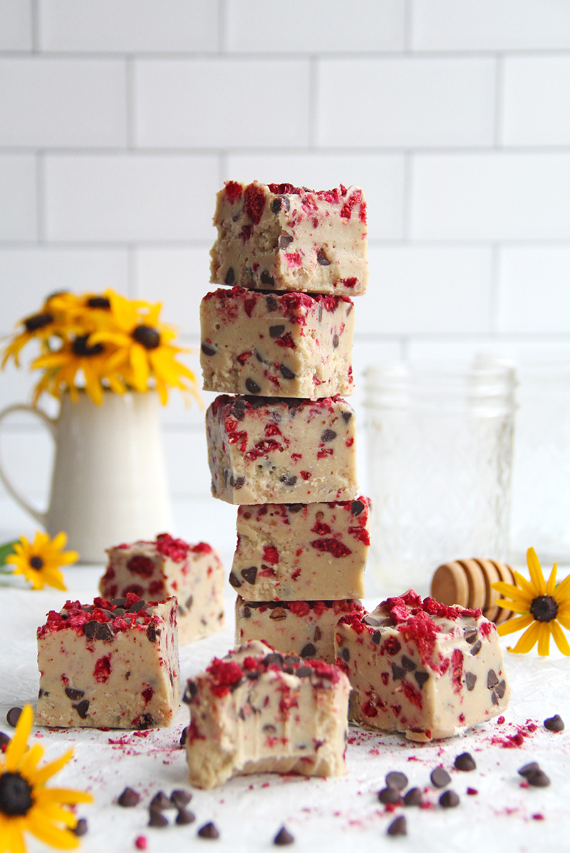 Healthy Honey Raspberry Chocolate Chip Freezer Fudge