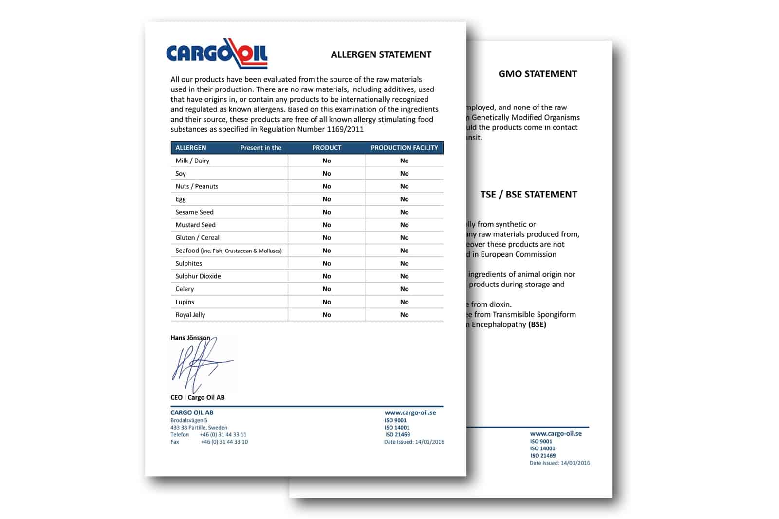 Allergen Statement & Declarations | Pacific Lubrication Consultants