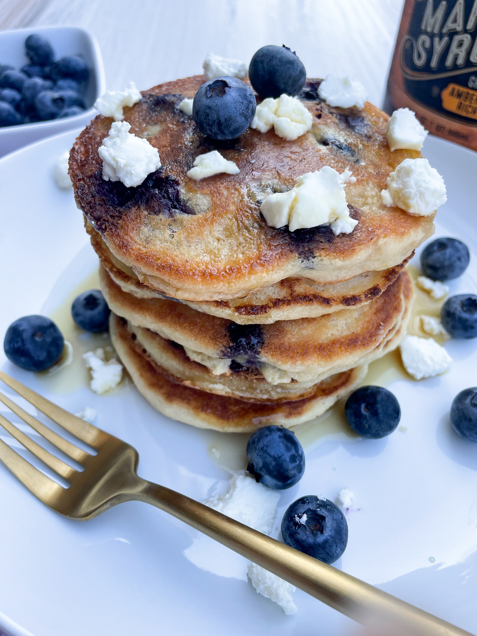 Lemon Goat Cheese Blueberry Pancakes