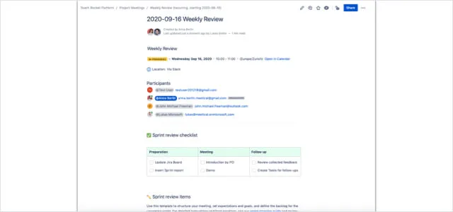 Confluence Meeting Notes + Project Management App