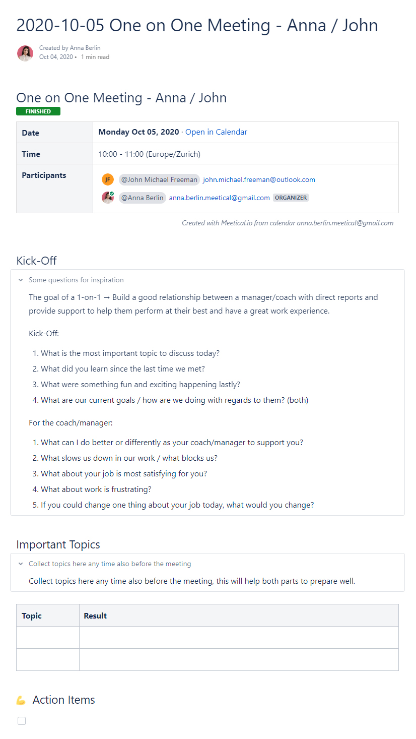 Meeting Templates for Confluence (included with Meetical)