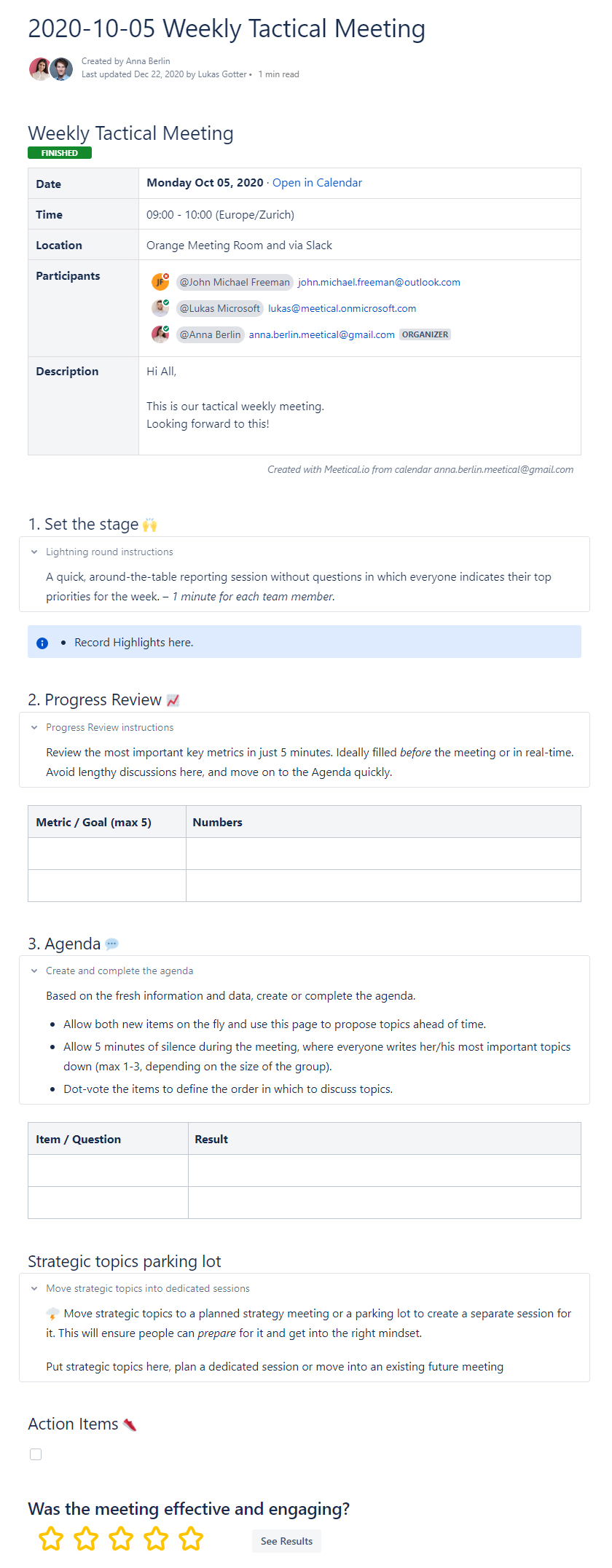 Meeting Templates for Confluence (included with Meetical)