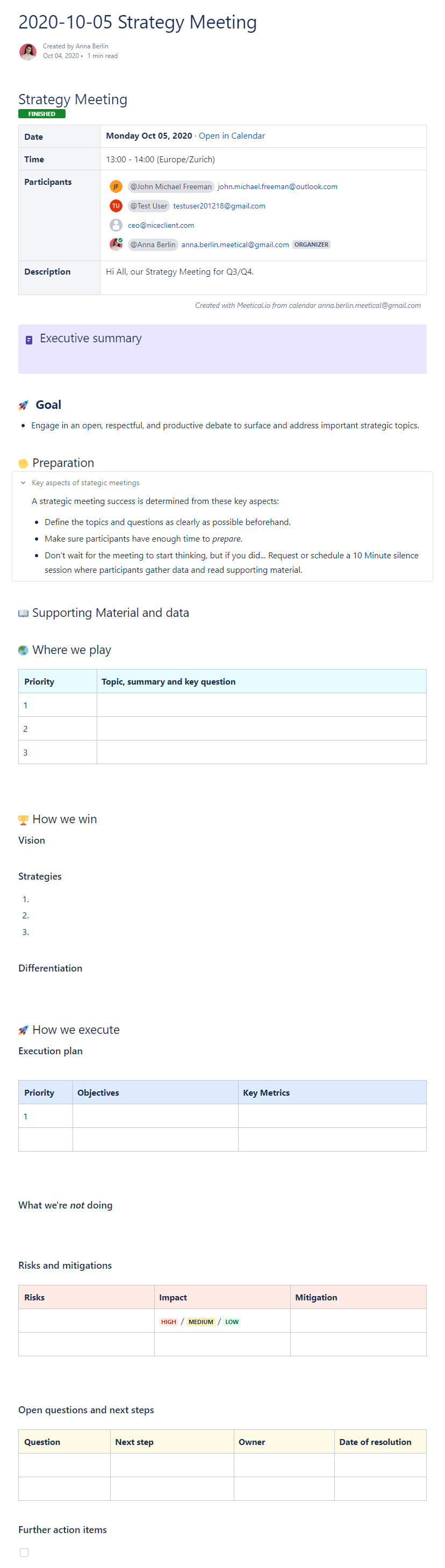 Meeting Templates for Confluence (included with Meetical)