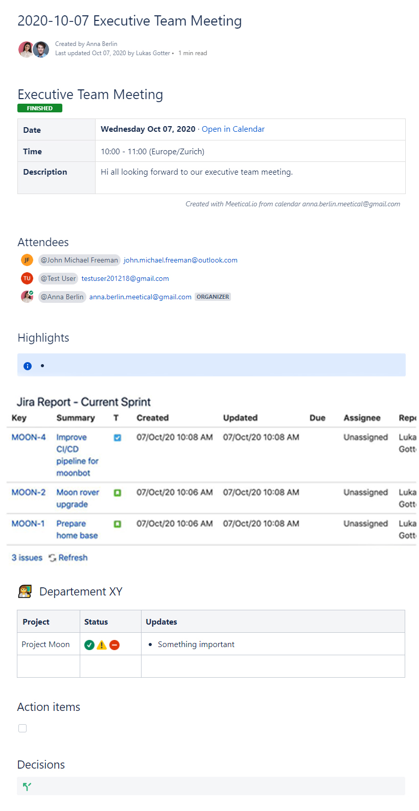 Meeting Templates for Confluence (included with Meetical)