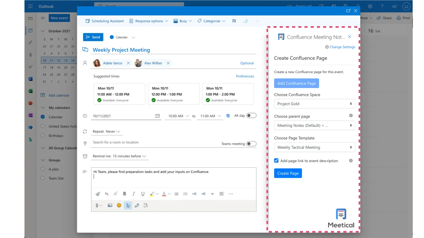 Confluence Outlook Integration | Meetical