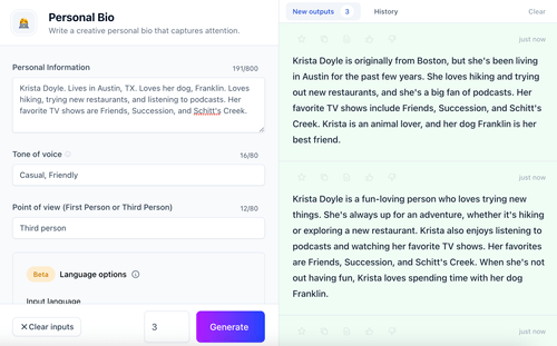 Personal Bio Generator: Powered by AI