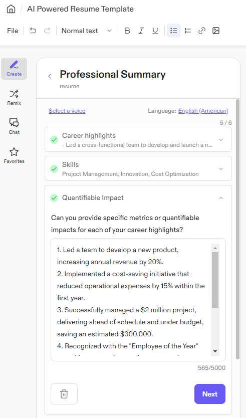 Resume Generator: Powered by AI