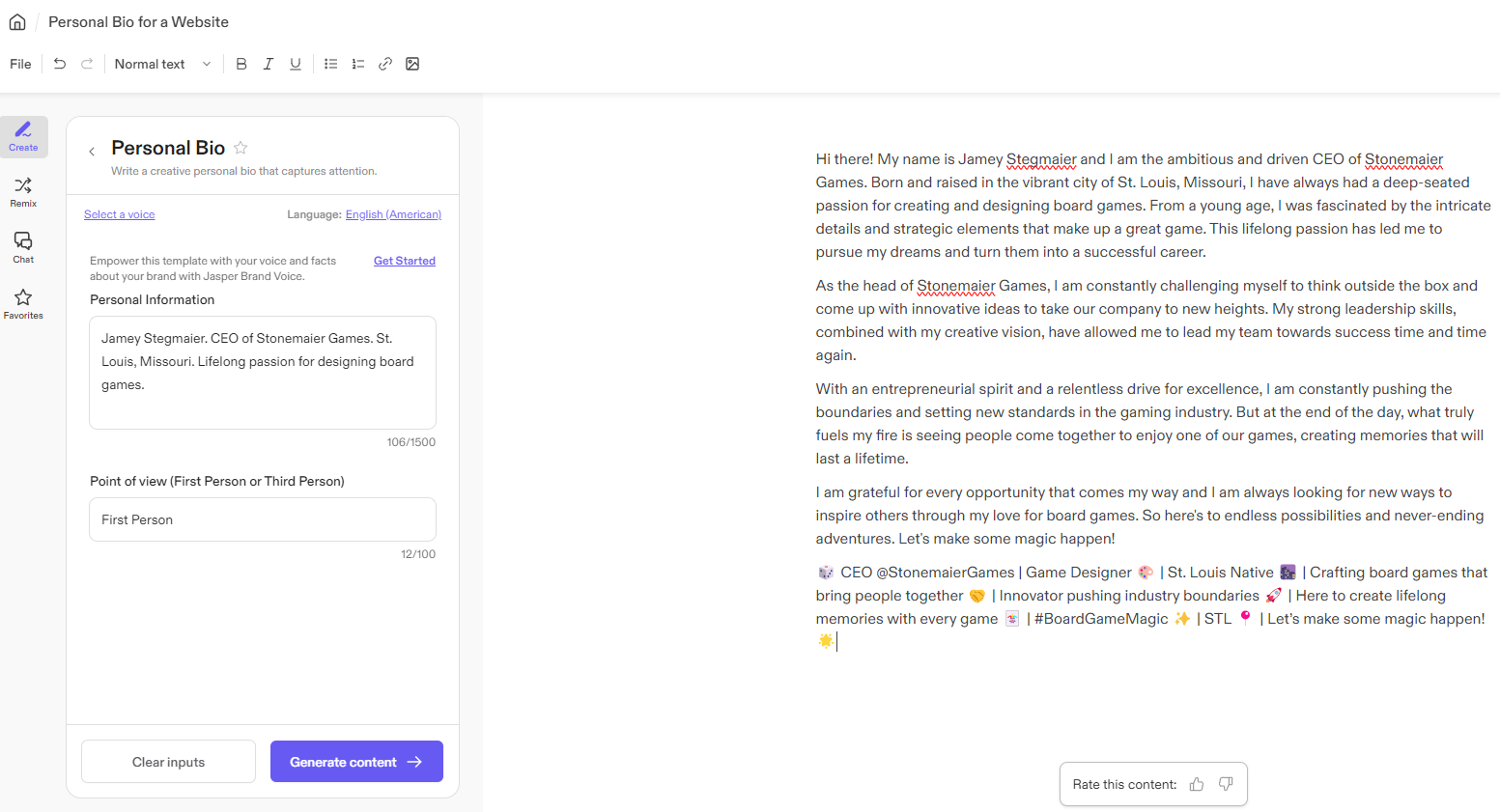Personal Bio Generator: Powered by AI