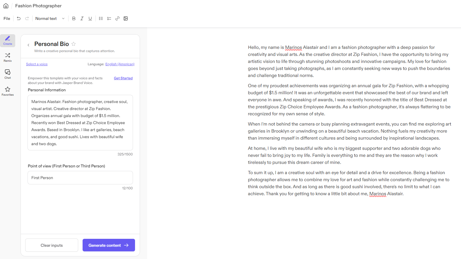 Professional Bio Generator: Powered by AI