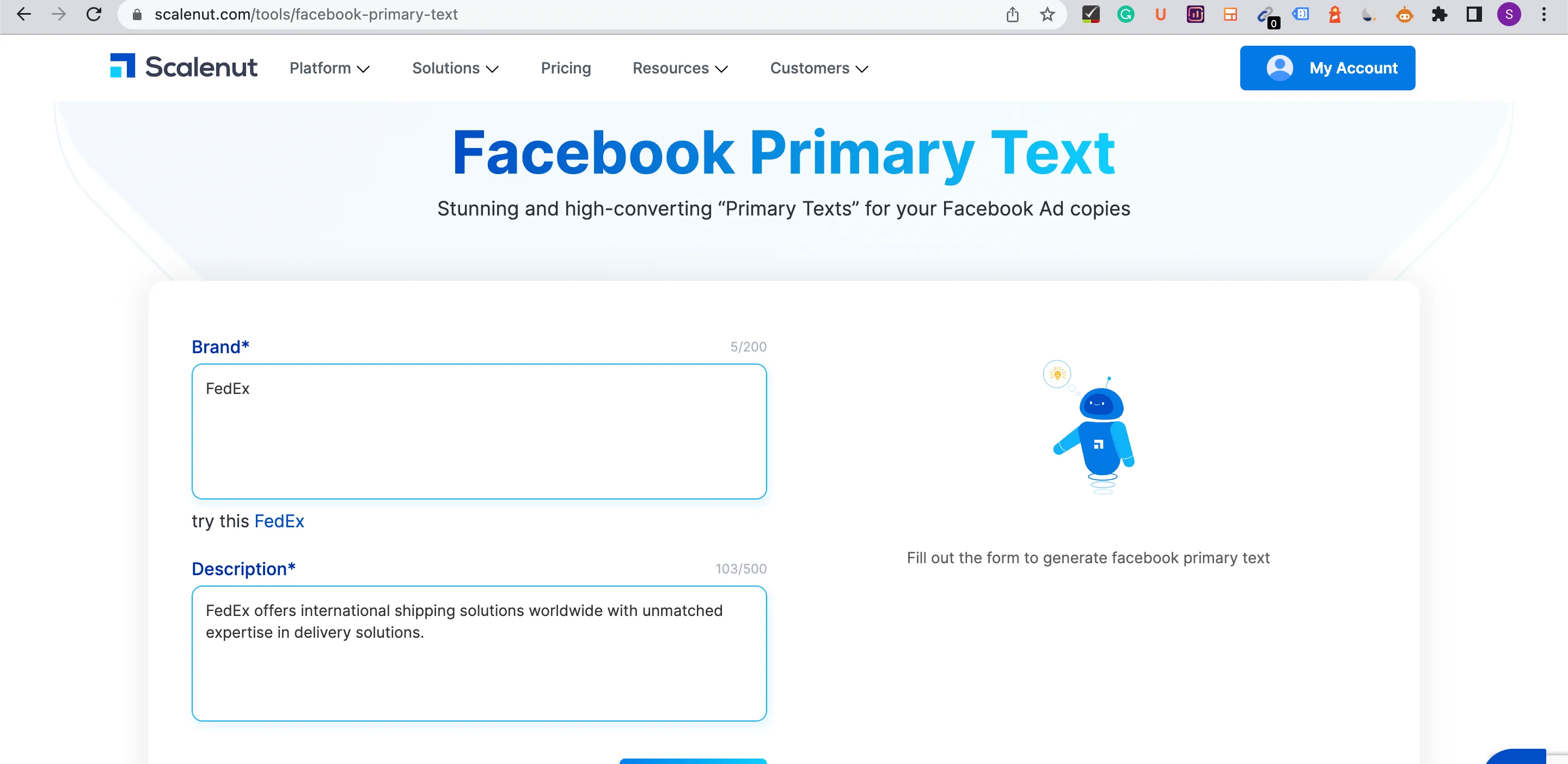 Facebook Ads Primary Text Generator - Scalenut