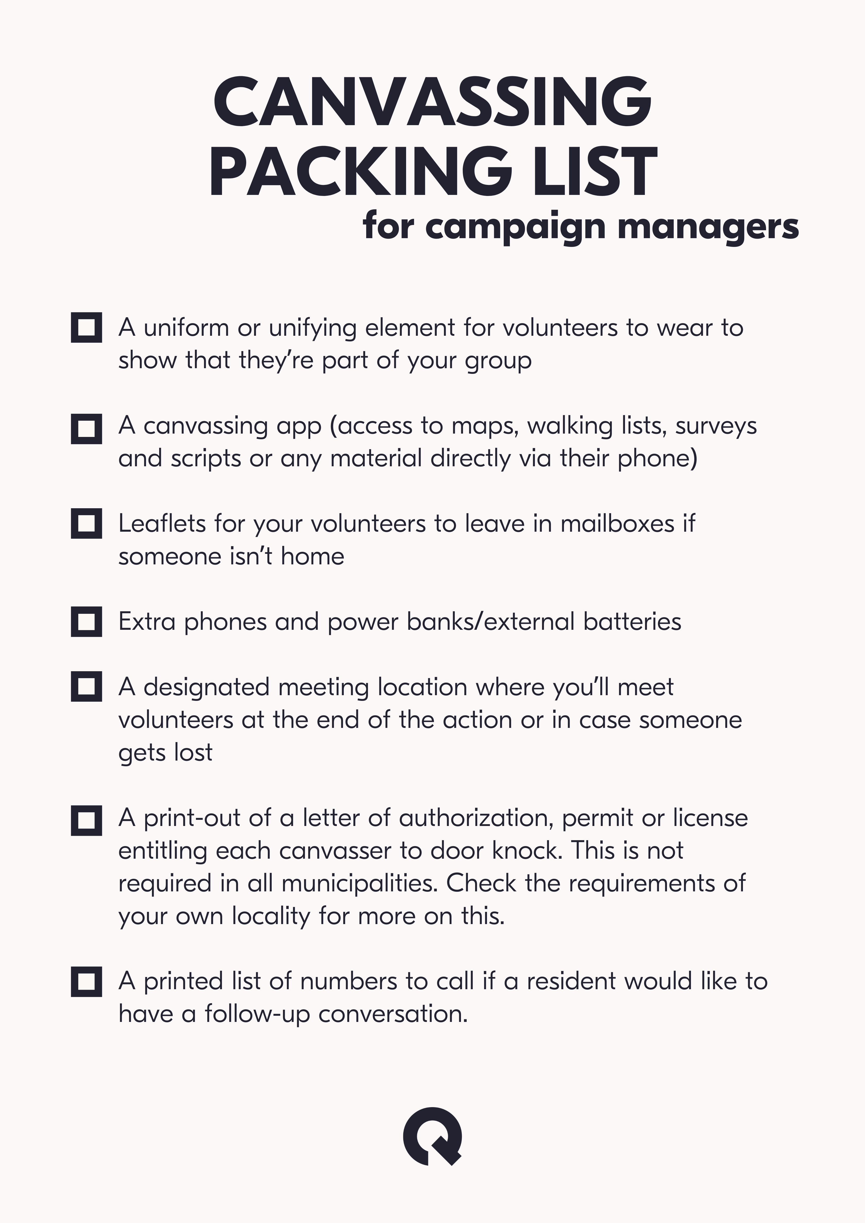 Canvassing Packing List for Campaign Managers & Canvassers - Qomon
