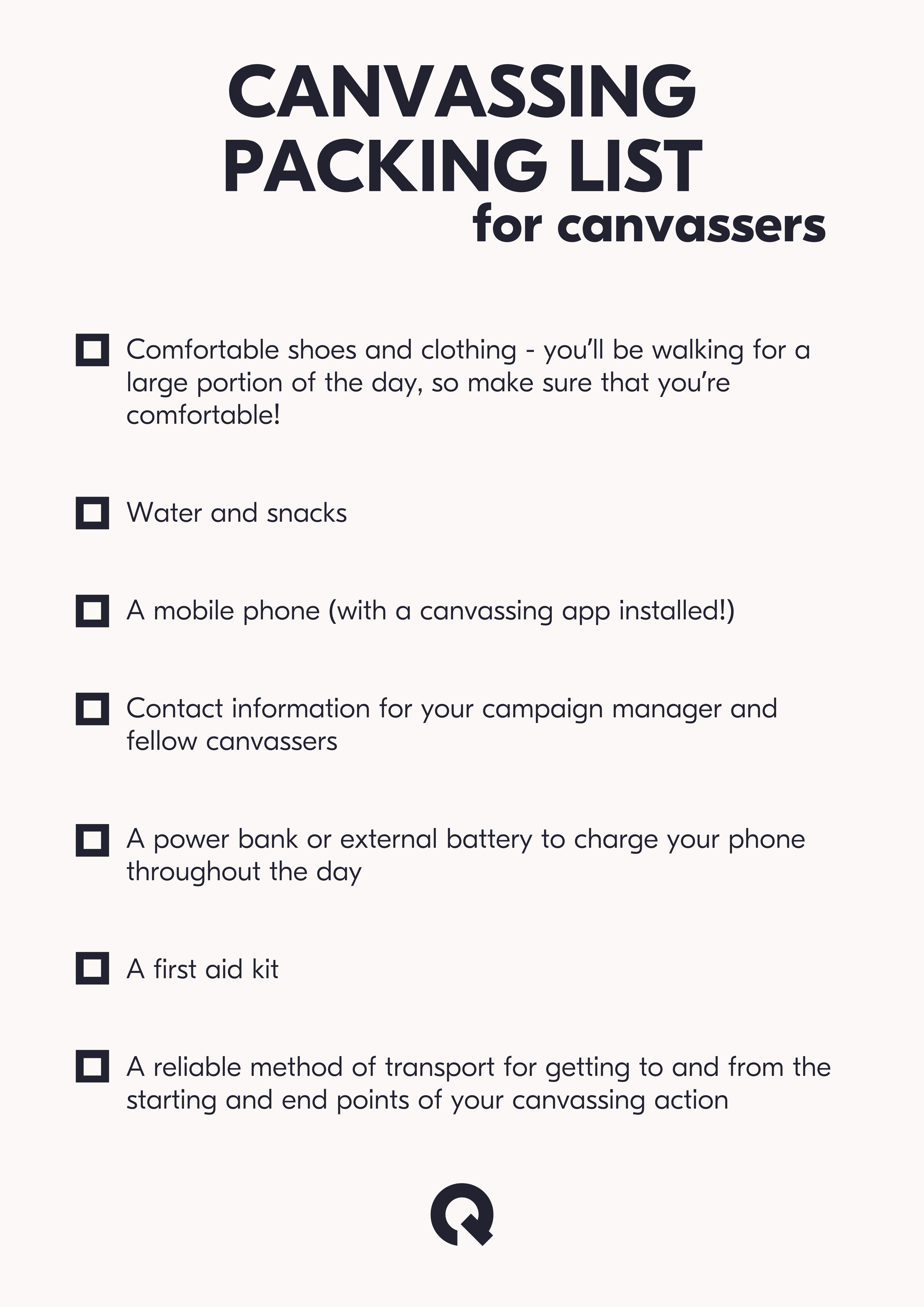 Canvassing Packing List for Campaign Managers & Canvassers - Qomon