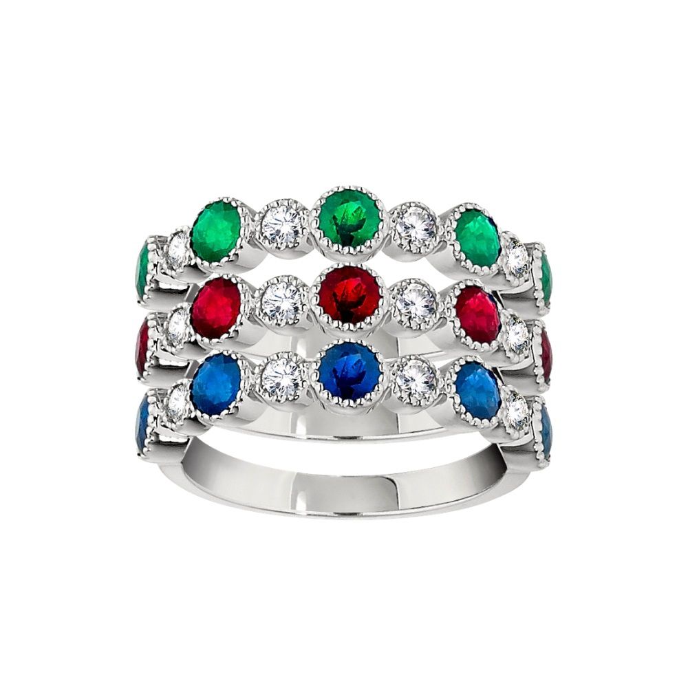 Vintage Style Stackable Gemstone and Diamond Band | Jabel